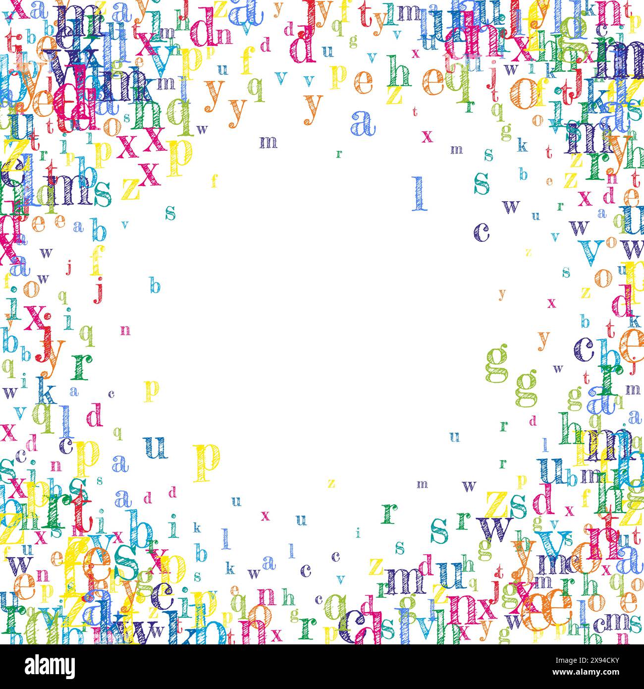 Scattered letters of latin alphabet. Colorful childish floating ...