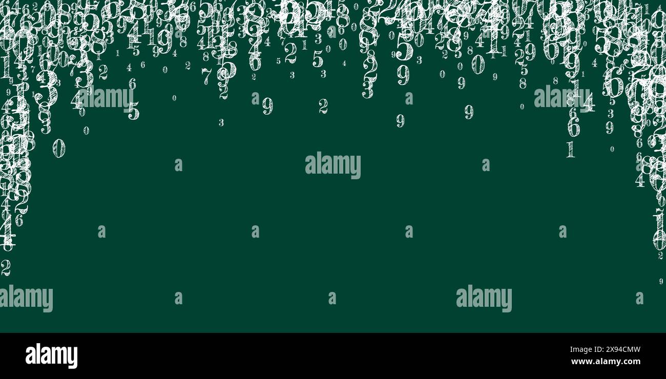 Scattered numbers. White chalk digits flying chaotic. Back to school ...