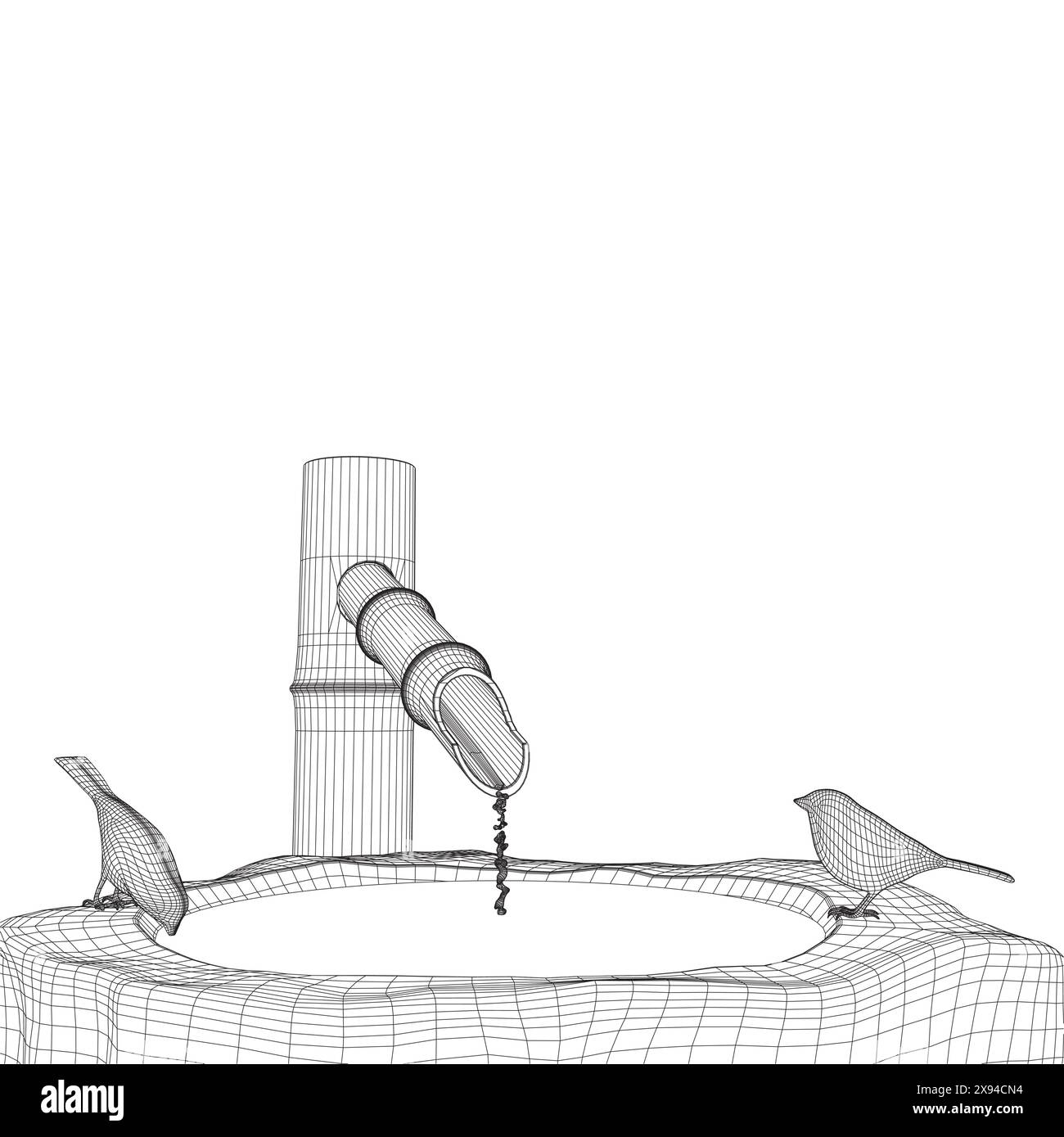 Outline of two birds sitting on a well and drinking water from black ...