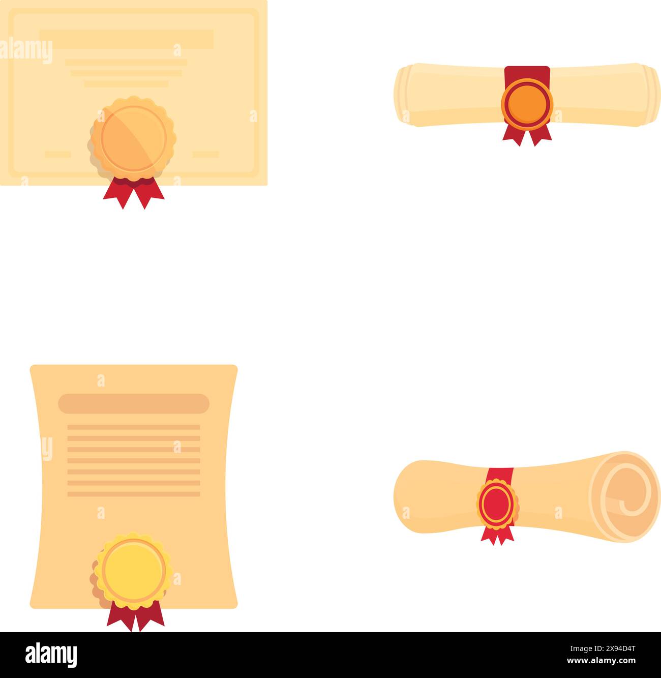 Four vector graphics of certificates and diplomas with golden seals ...