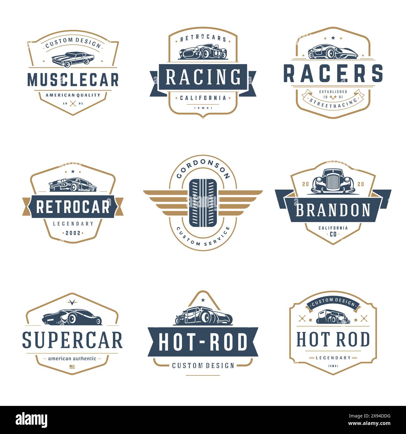 Car logos templates vector design elements set, vintage style emblems ...