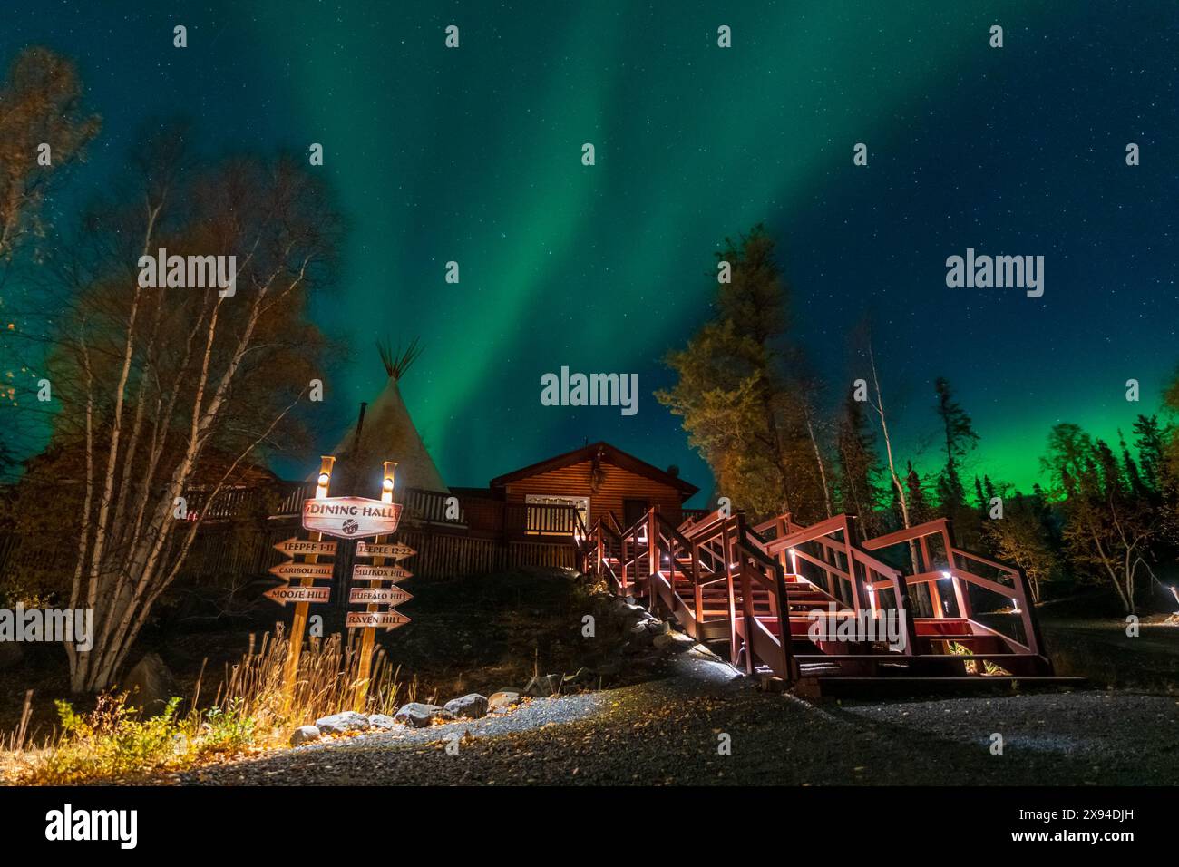 Northern lights at Aurora Village in Yellowknife night. Northwest ...