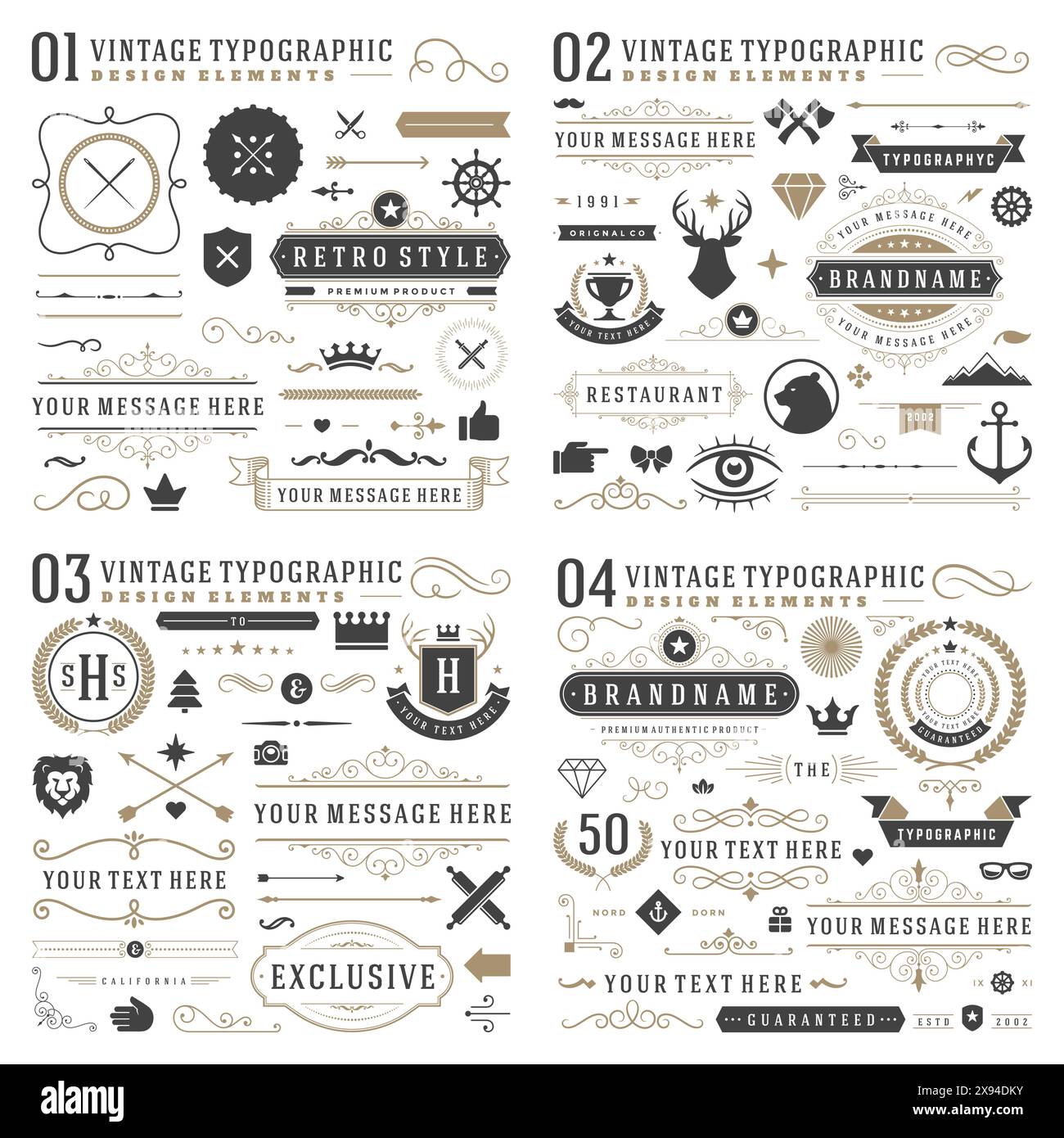 Retro vintage typographic design elements. Arrows, labels, ribbons ...