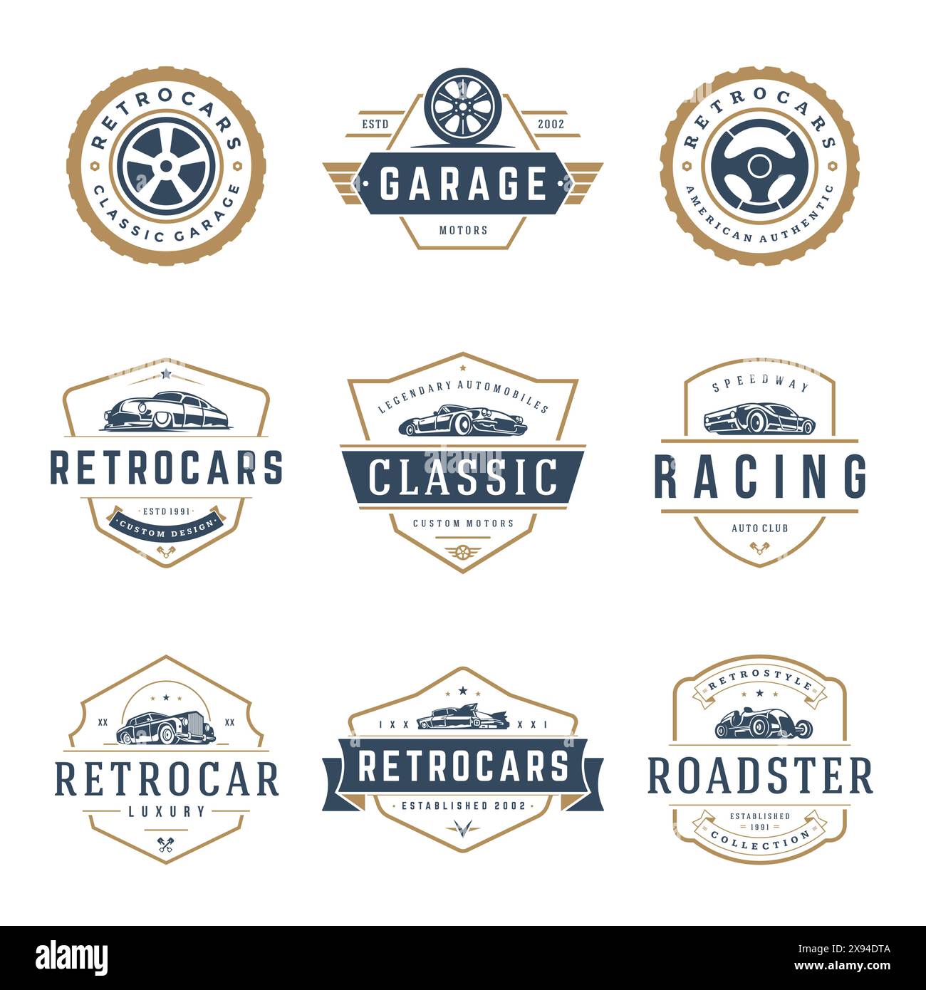 Car logos templates vector design elements set, vintage style emblems ...