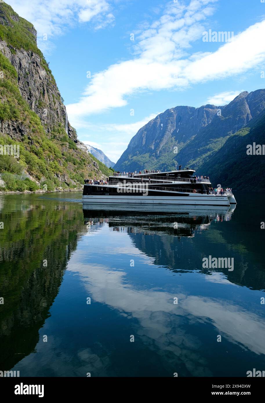 The ferry from Gudvangen to Flam along the Nærøyfjord, Norway. An ...