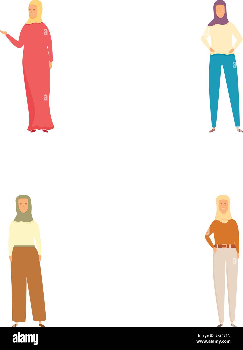Vector set of four women in different modern casual and traditional ...
