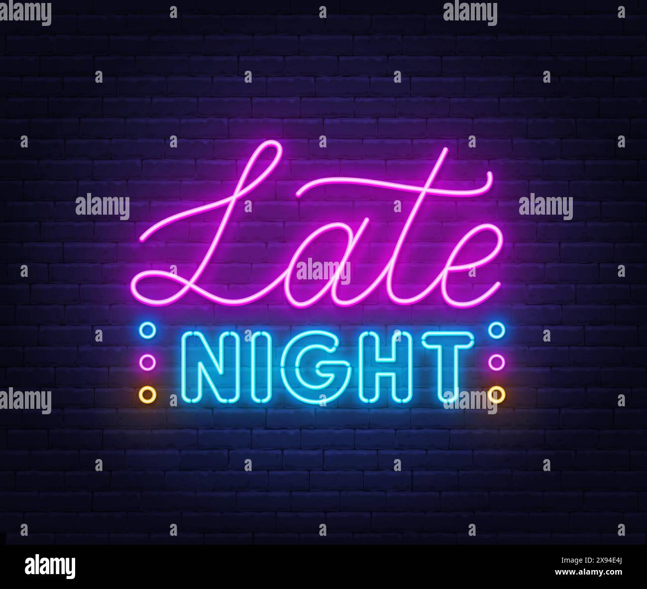 Late Night Neon Sign on brick wall background Stock Vector Image & Art ...