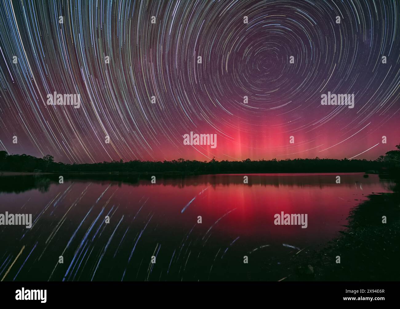 The Aurora Australis and star trails around the Southern Celestial Pole ...