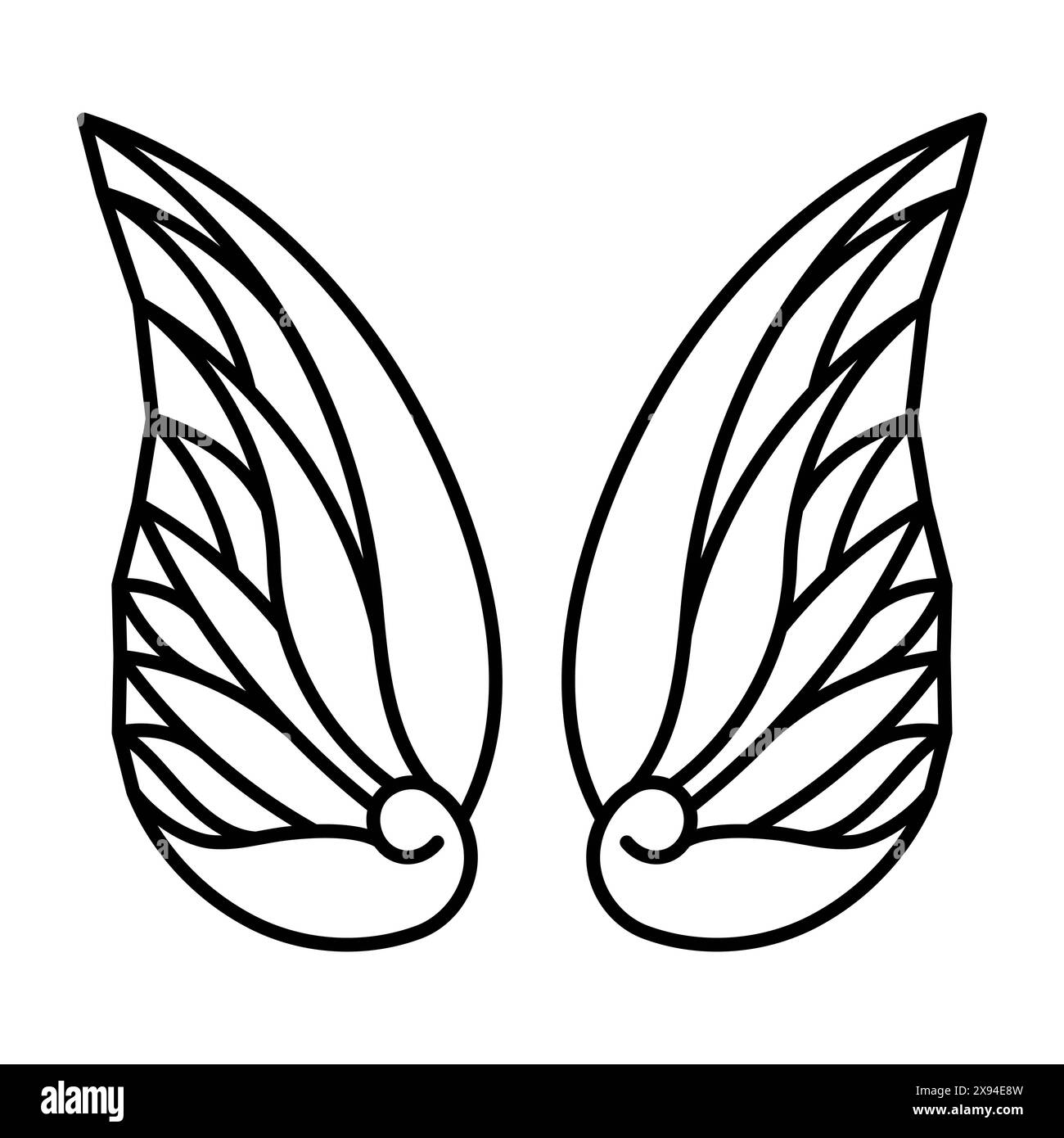 Vector angel or bird wing. Hand drawn. Monochrome drawing element ...