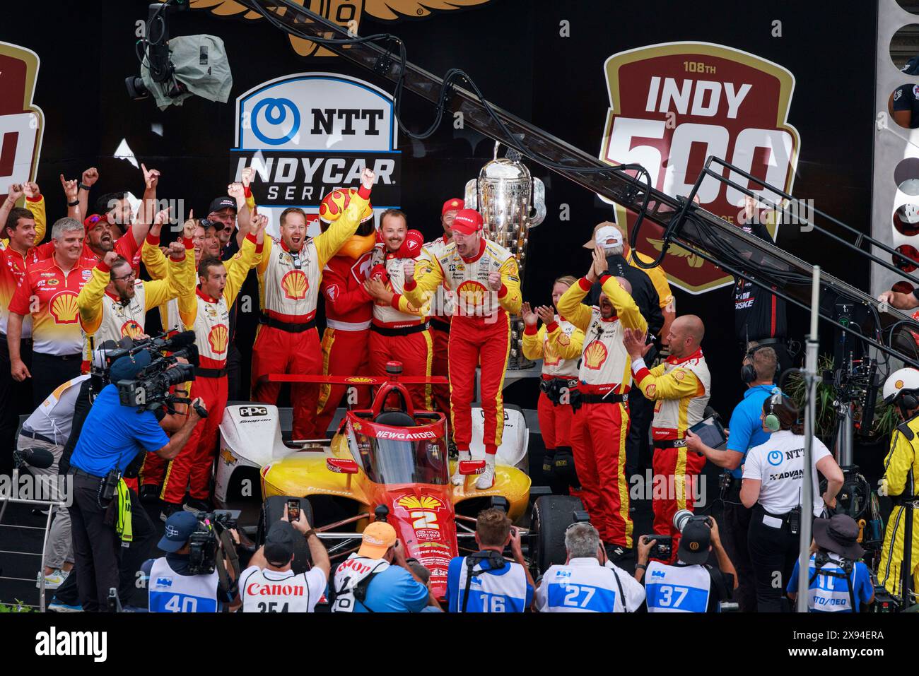Race car driver Josef Newgarden (2) celebrates winning the 2024 Indy ...