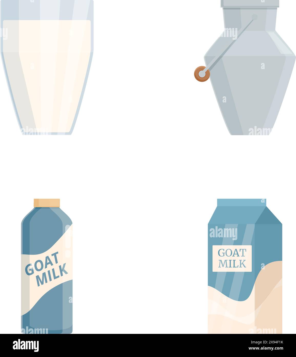 Set of four colorful goat milk containers in different forms, isolated ...