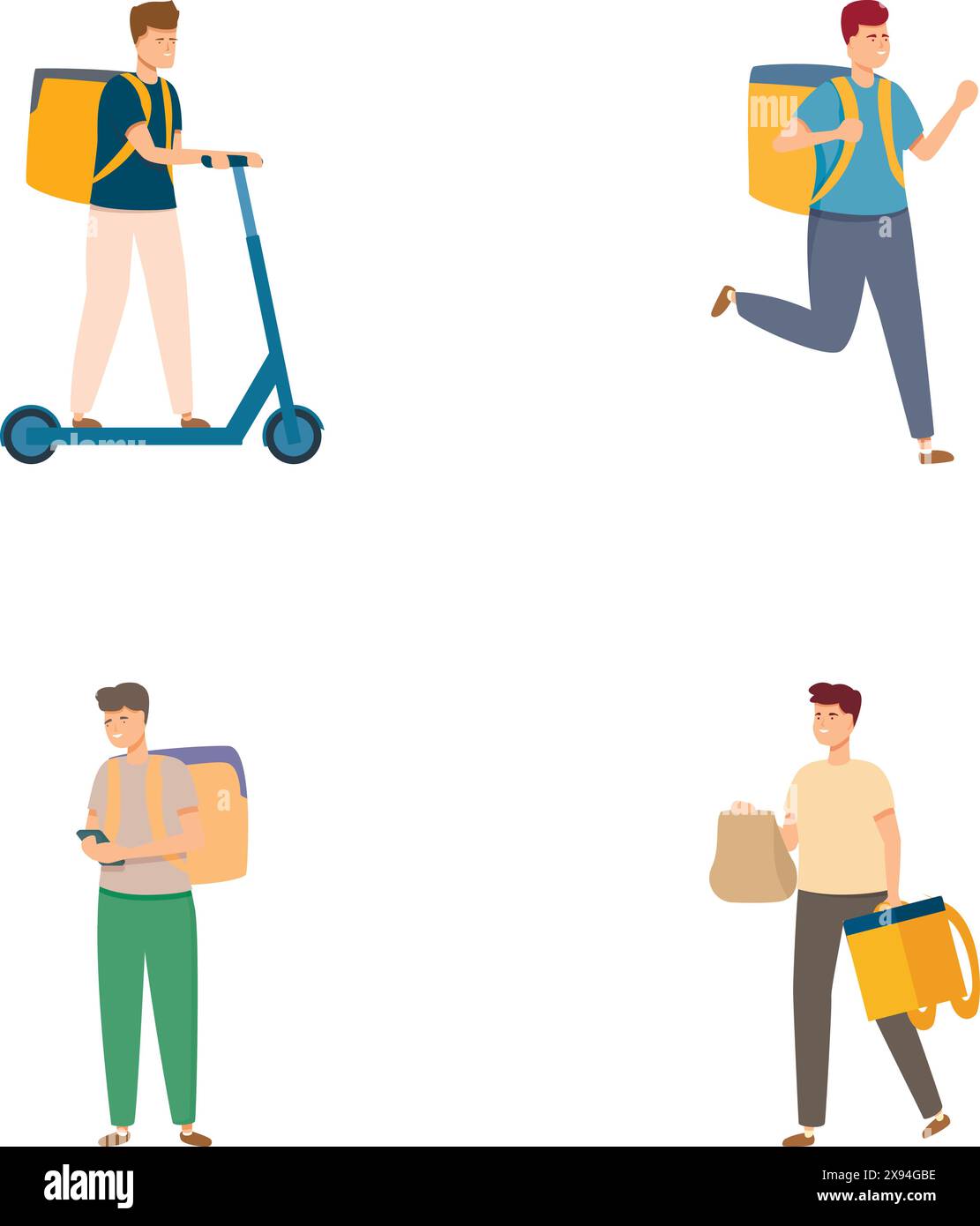 Professional delivery service man with courier scooter and bag ...