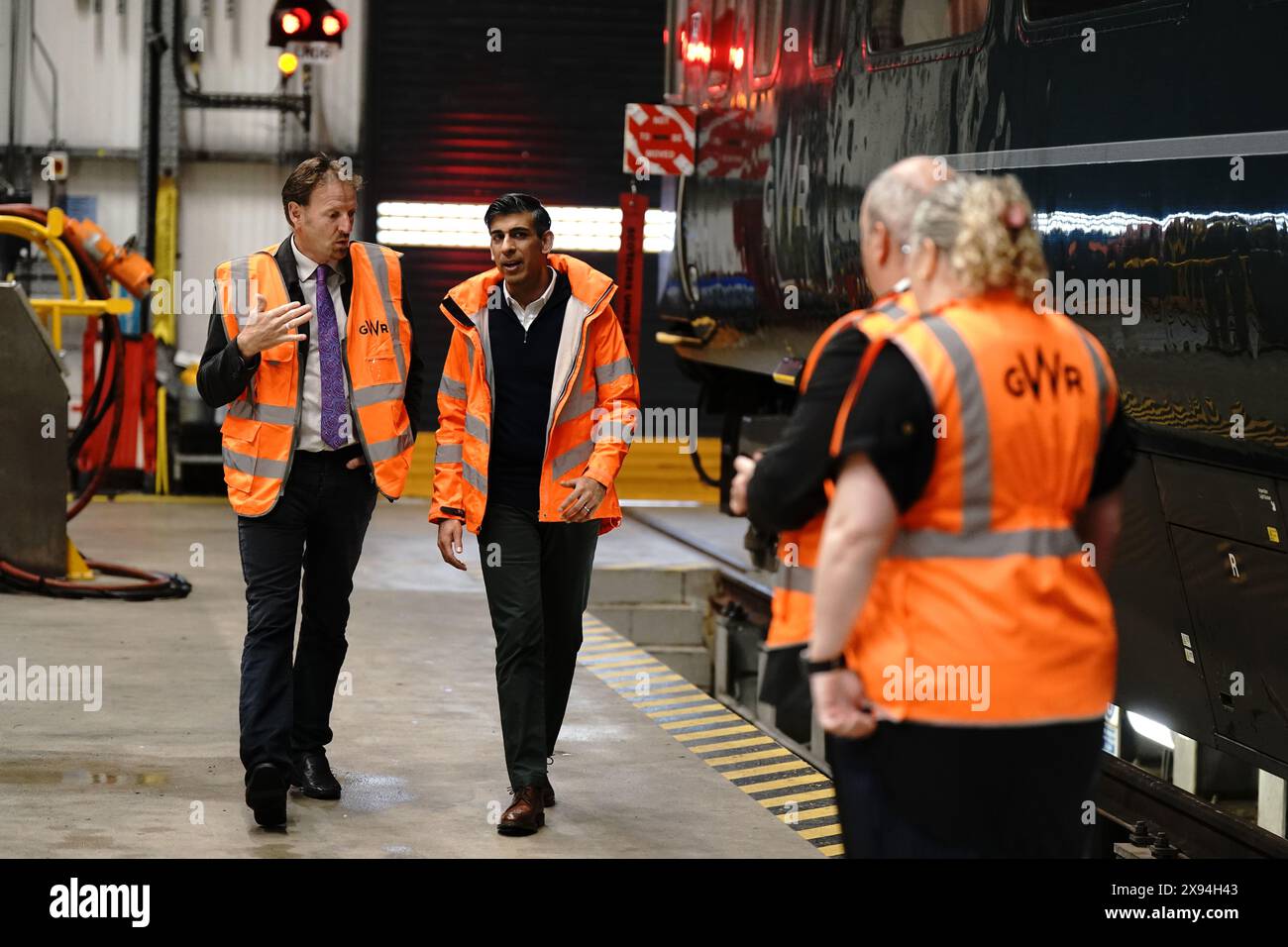 Prime Minister Rishi Sunak and Derek Thomas MP arrive for their visit ...