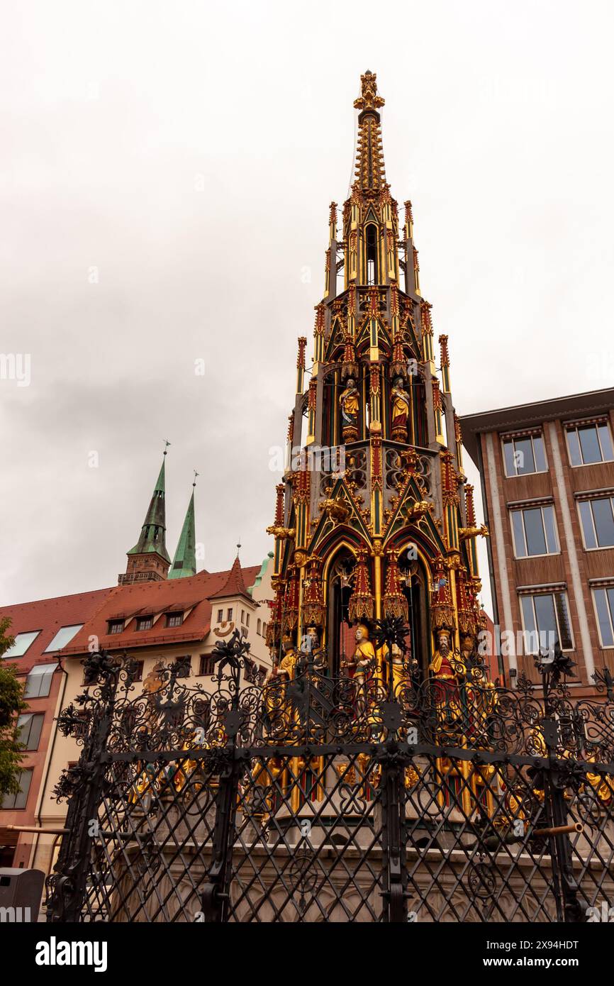 NUREMBERG, GERMANY - MAY 17, 2024: Famous Schoener Brunnen am ...