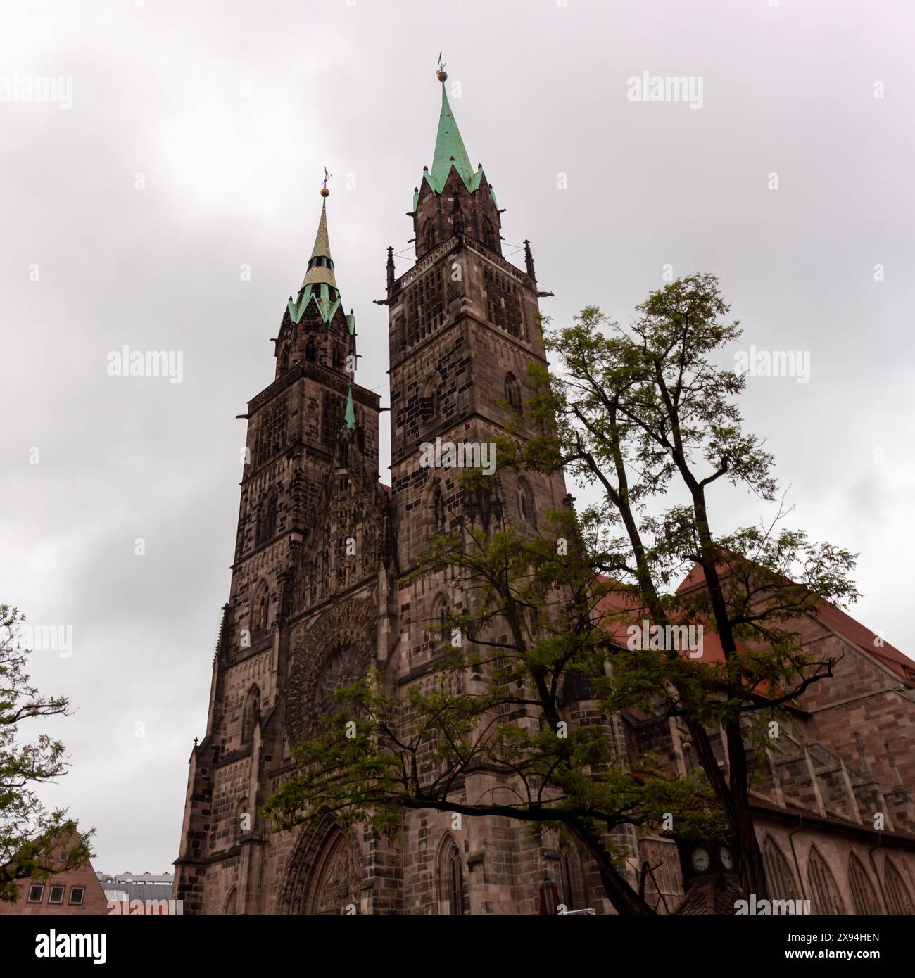 Iconic twin towers of St. Lorenz (St. Lawrence) Church, a medieval ...