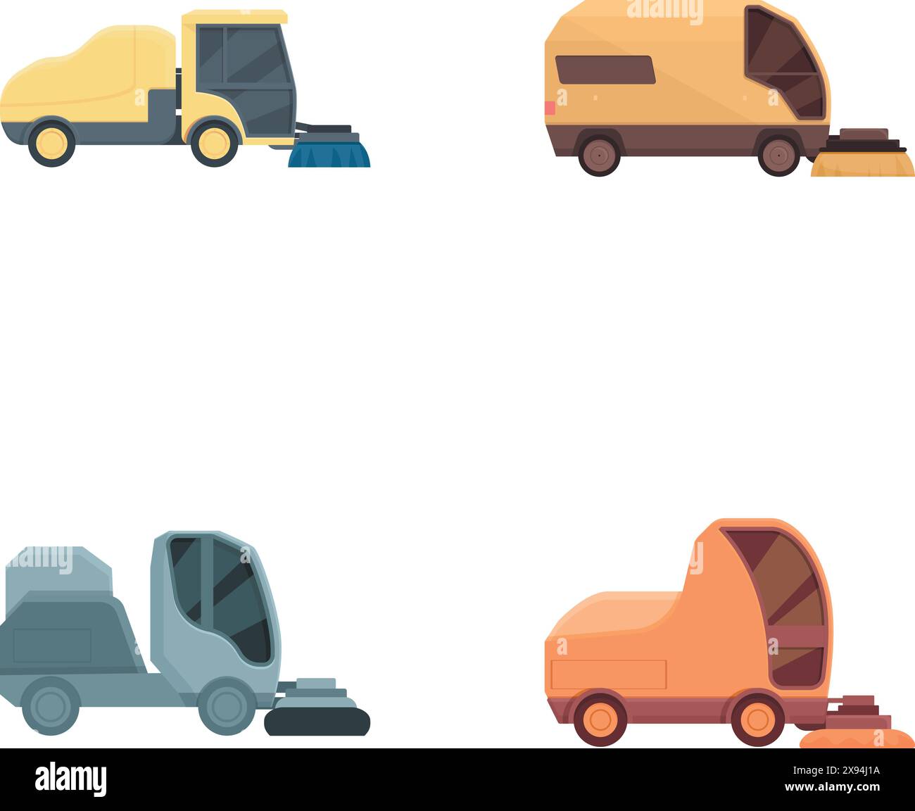Collection of colorful cartoonstyle service and delivery vehicles on a ...