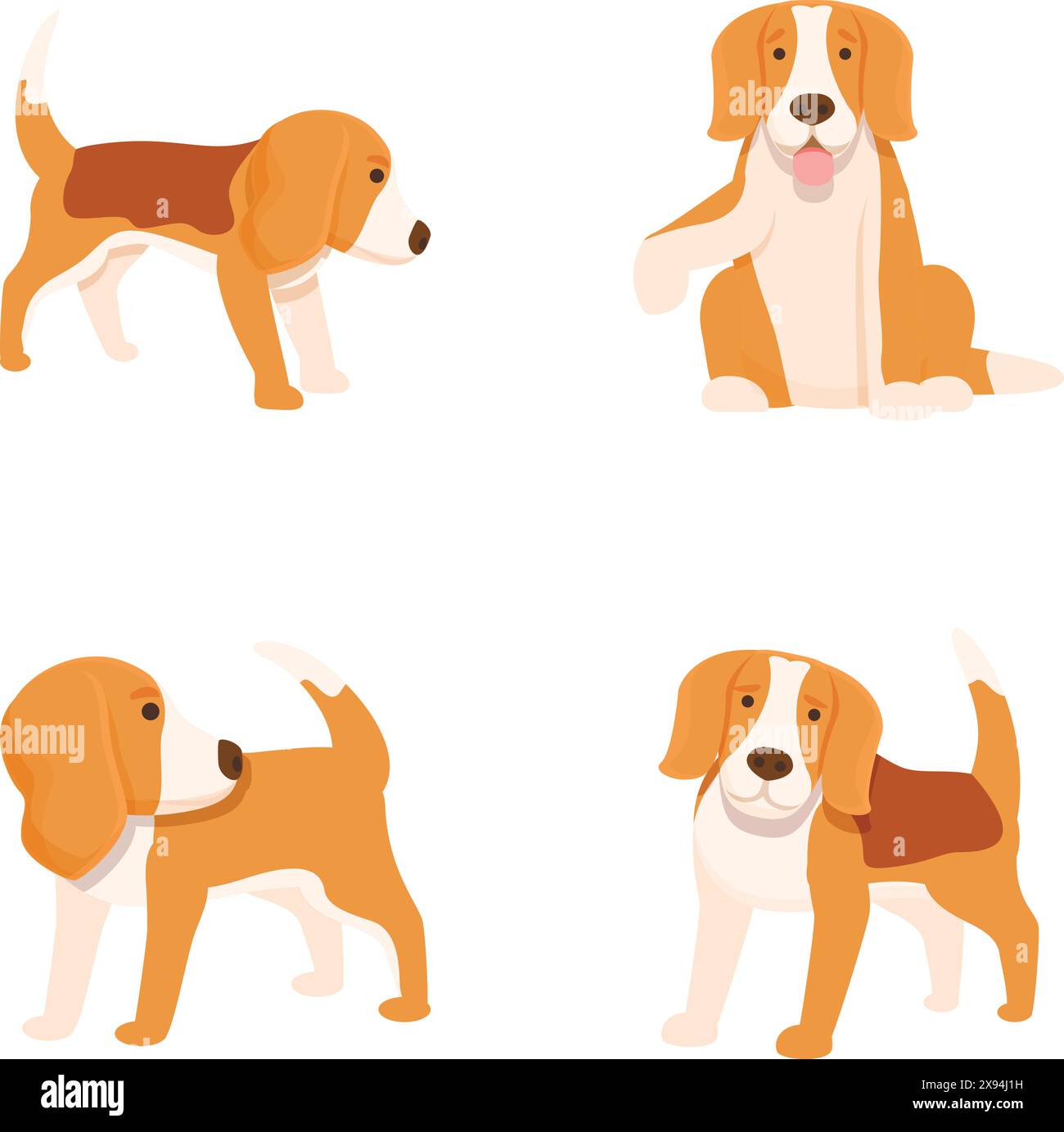 Collection of adorable cartoon beagle dogs in various poses isolated on ...