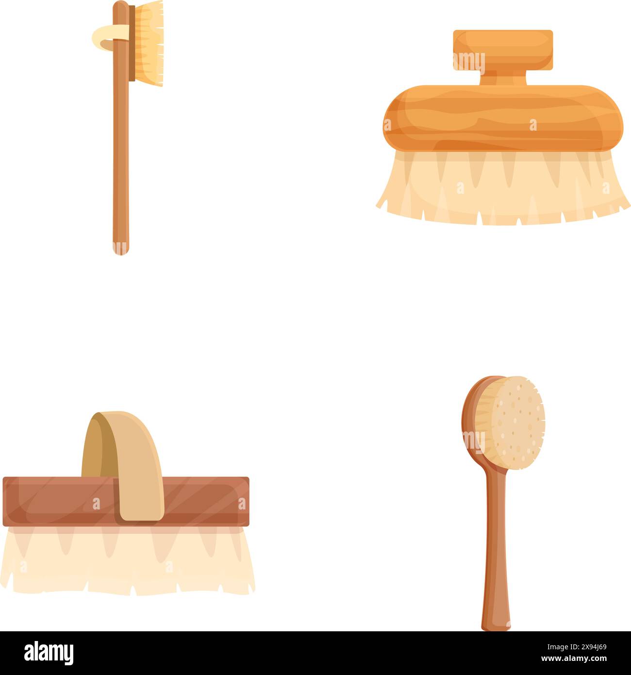 Collection of four vintage style cleaning tools including a broom and ...