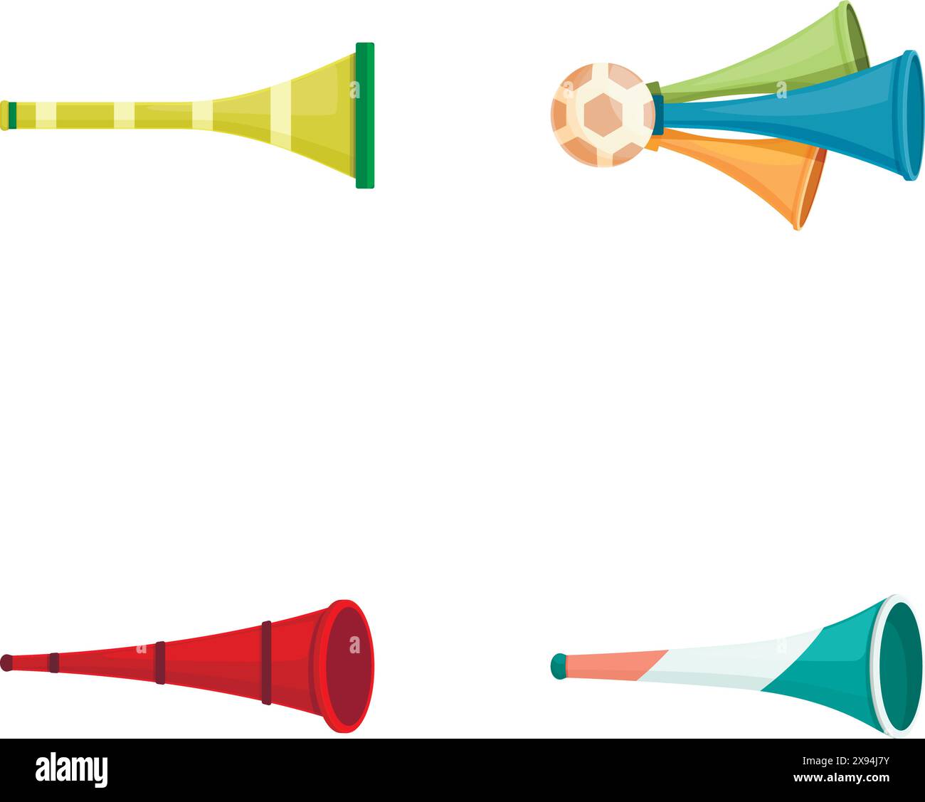 Collection of four isolated vector illustrations of colorful vuvuzelas ...
