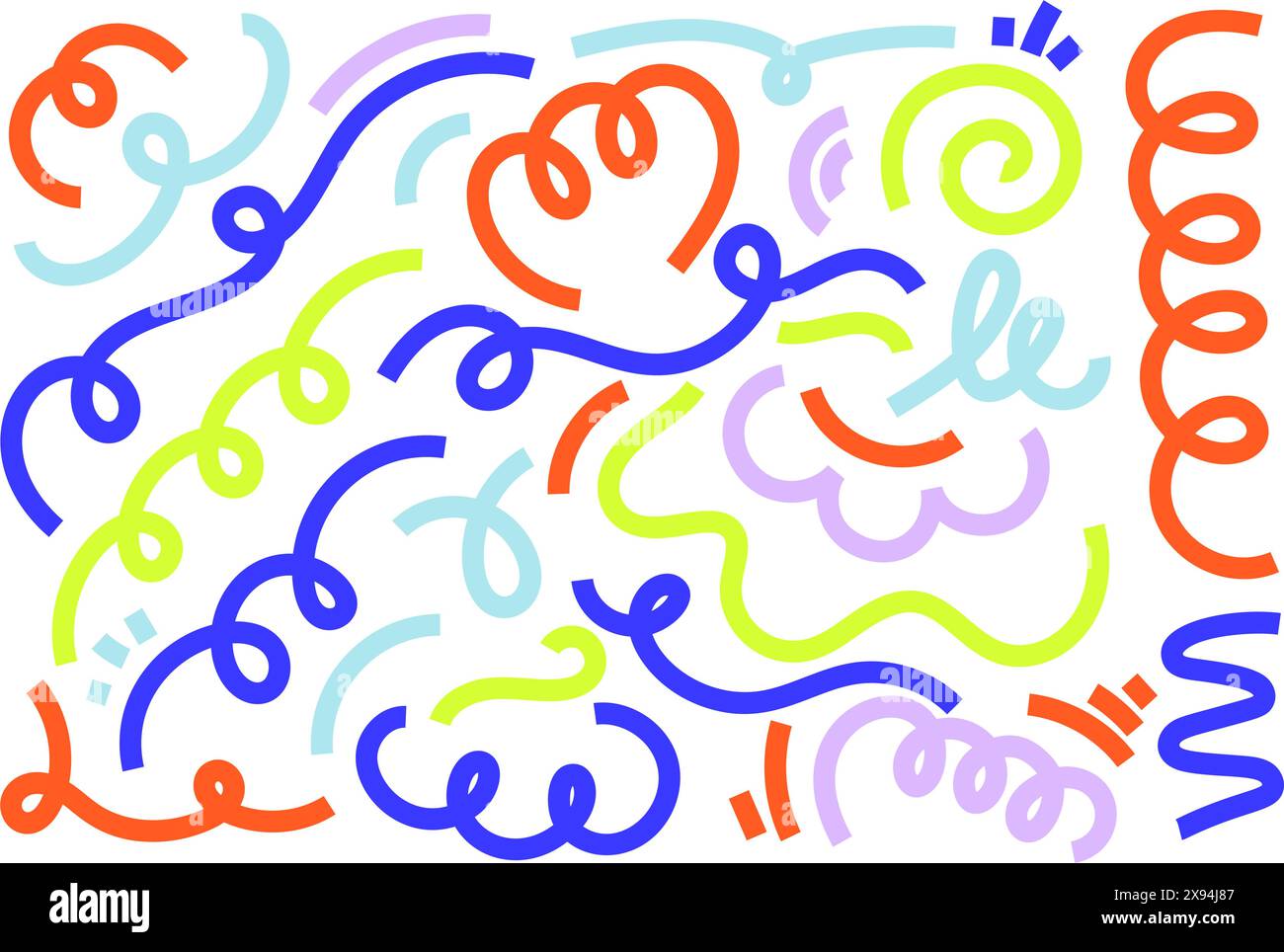 Abstract kids color lines on white background. Cute vector graphic ...