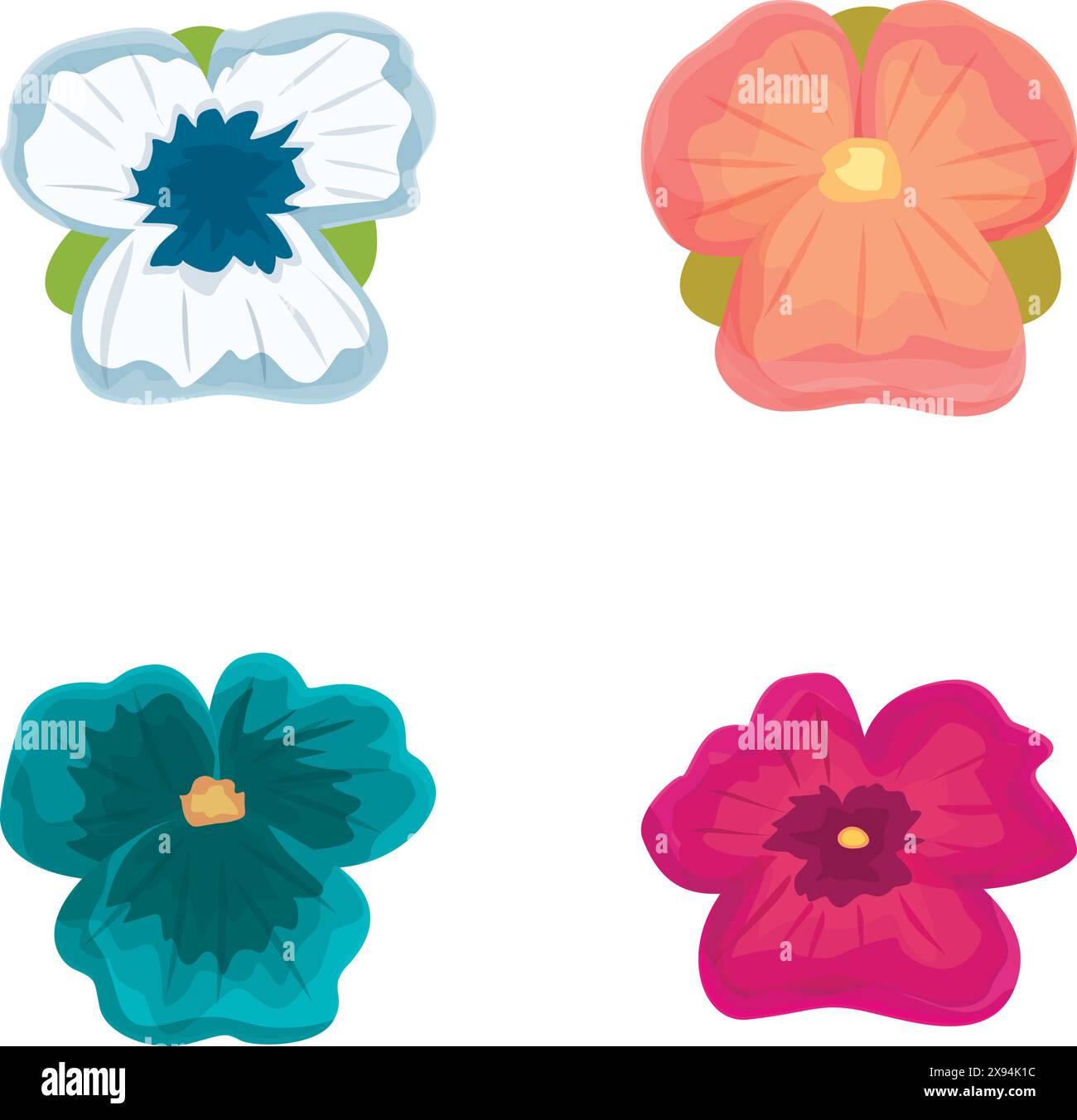 Set of four vibrant, stylized flower icons isolated on white, perfect ...