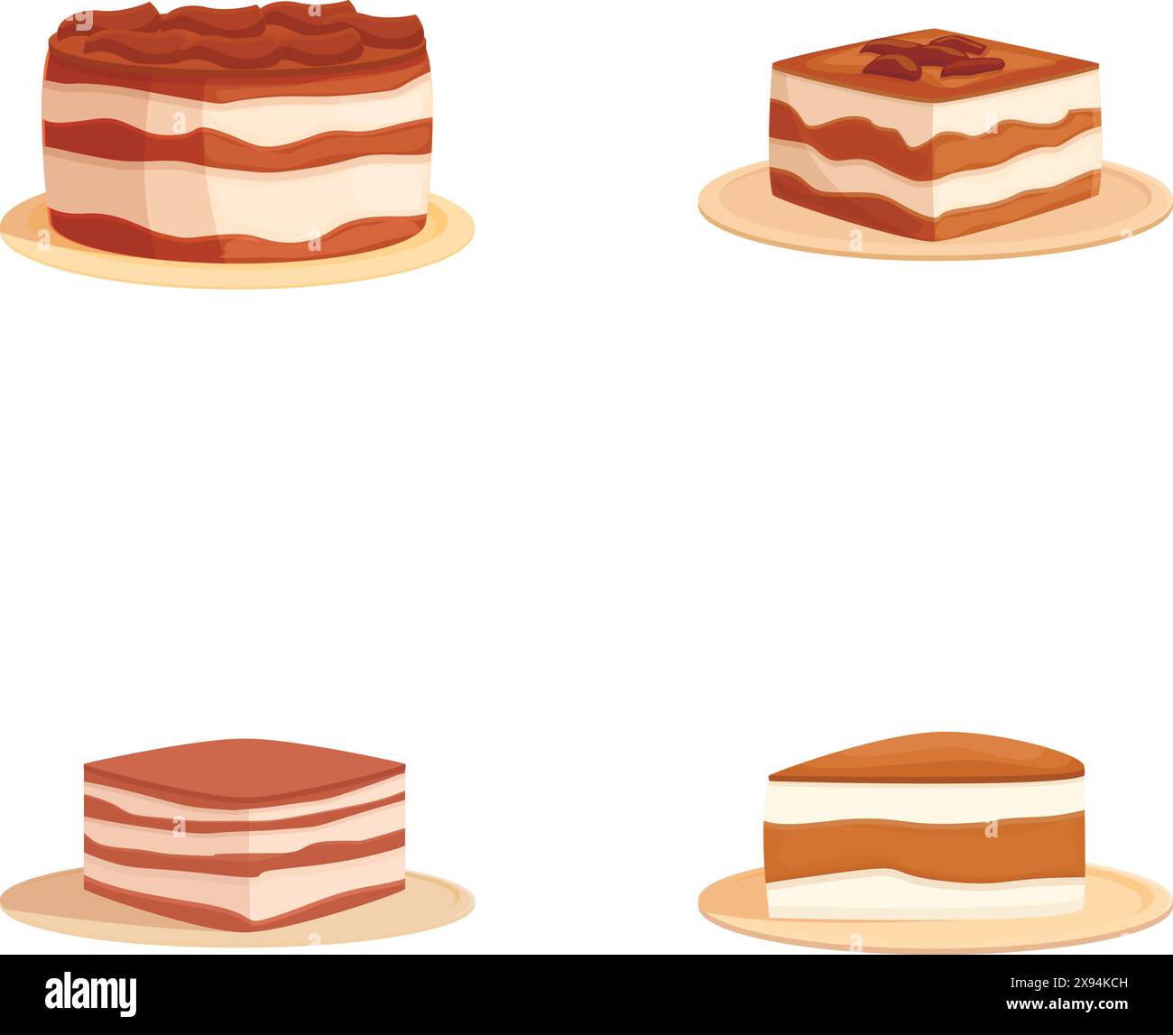 Collection of four cartoonstyle delicious layered cakes hi-res stock ...