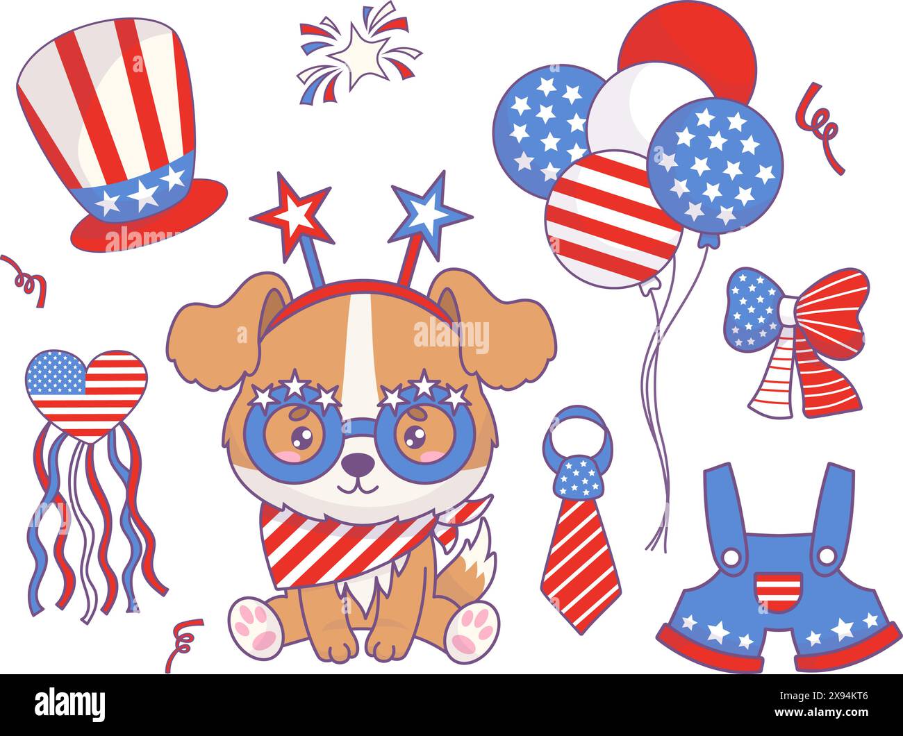Independence Day USA. Cute funny patriotic dog with clothes ...