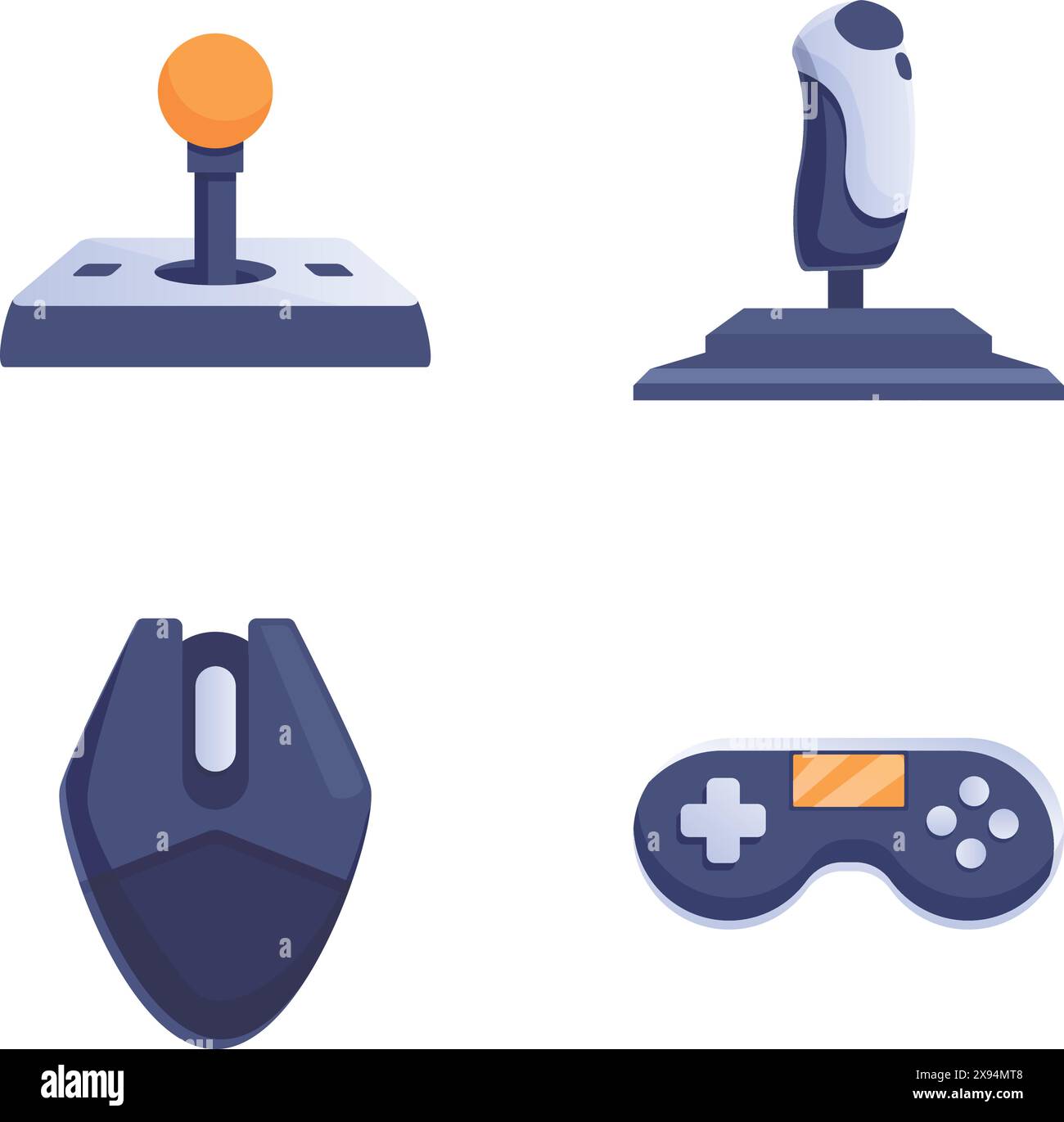 Vector illustrations of joystick, gamepad, gaming mouse, and flight ...