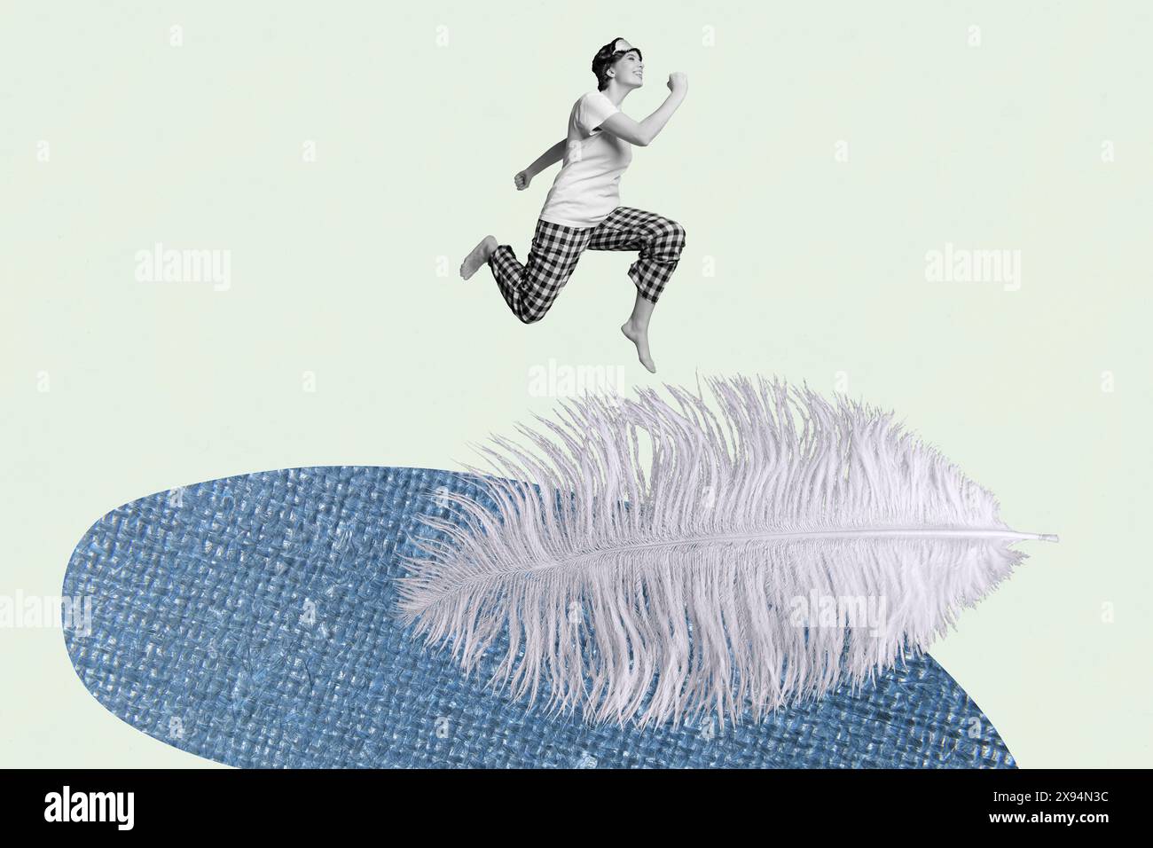 Composite collage image picture of mini black white colors girl run big ...