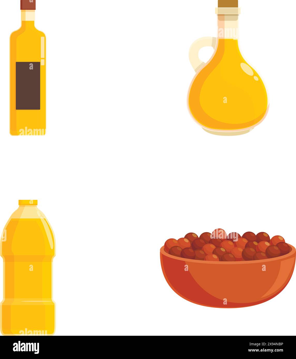 Collection of illustrated cooking oils and nuts hi-res stock ...
