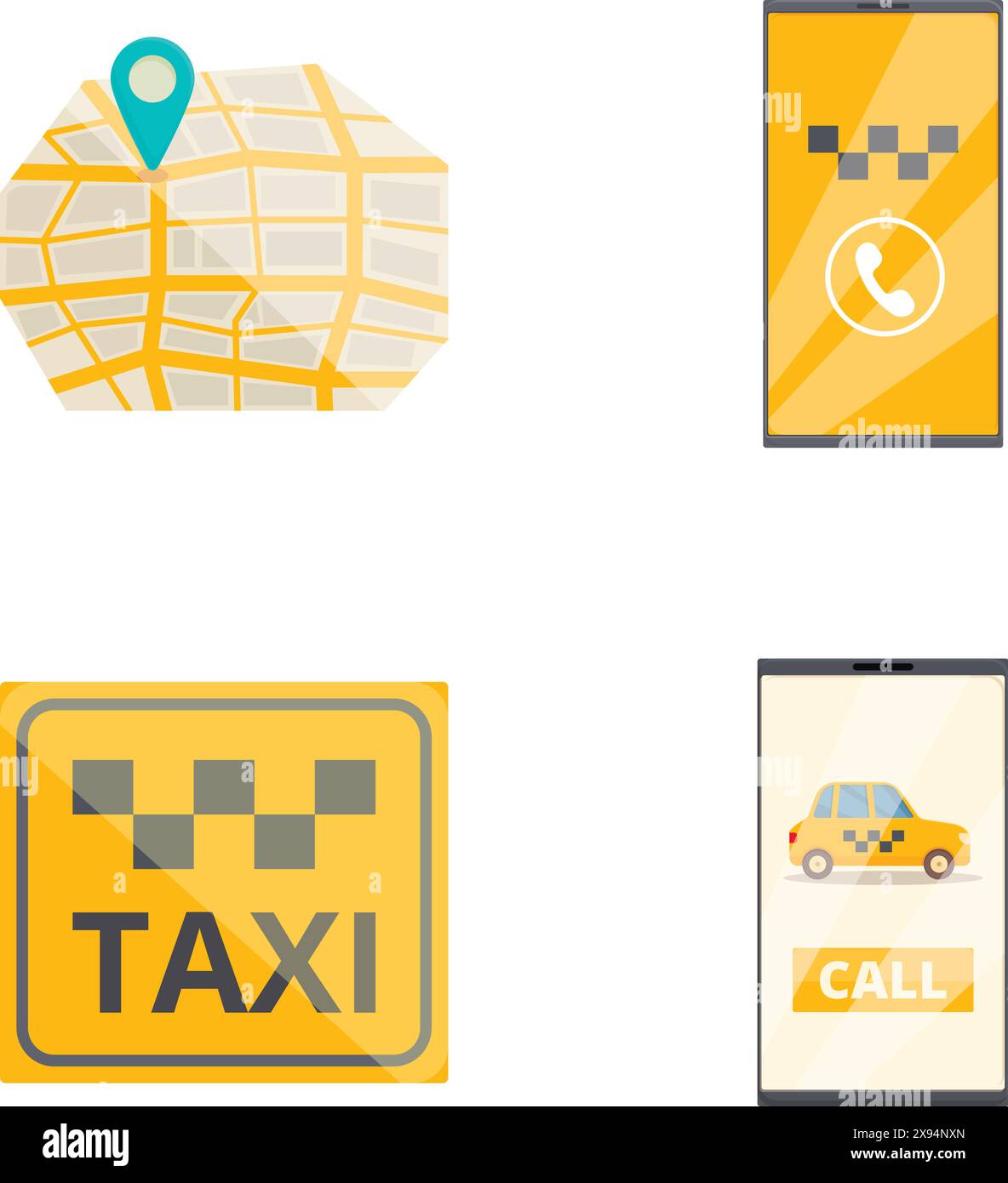 Collection of four flatdesign icons representing taxi services ...