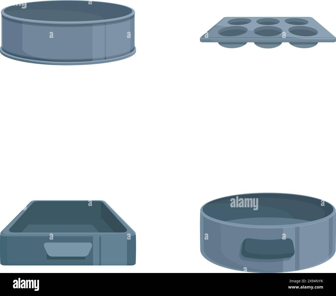 Collection of four gray baking pans in flat design isolated on white ...