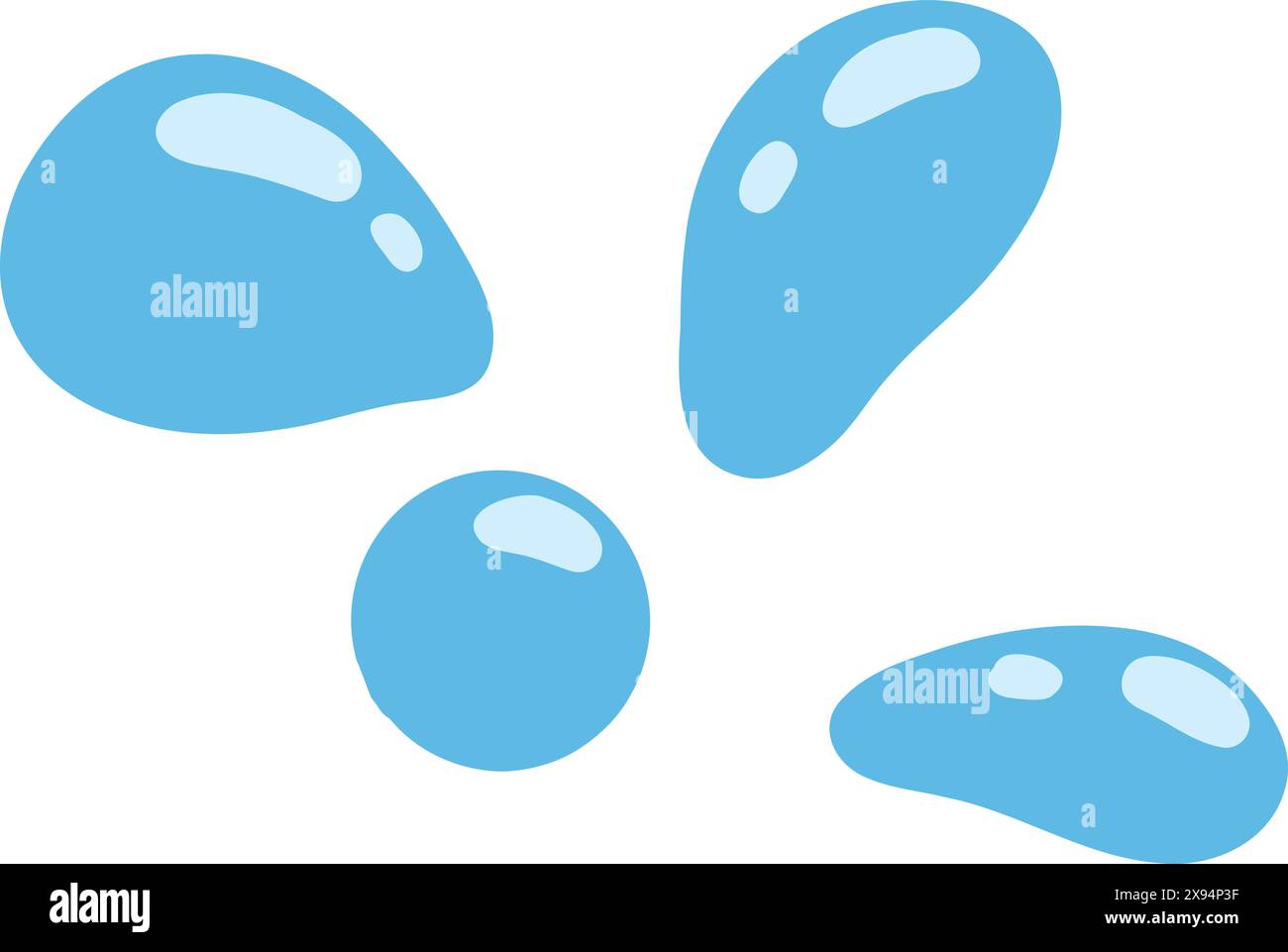 Cartoon blue dripping water drop, splash, spray and tear. Liquid flow ...