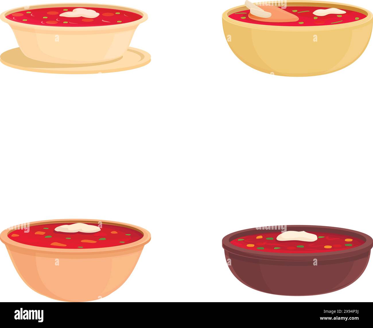 Vector illustration featuring four colorful cartoon bowls of soup with ...