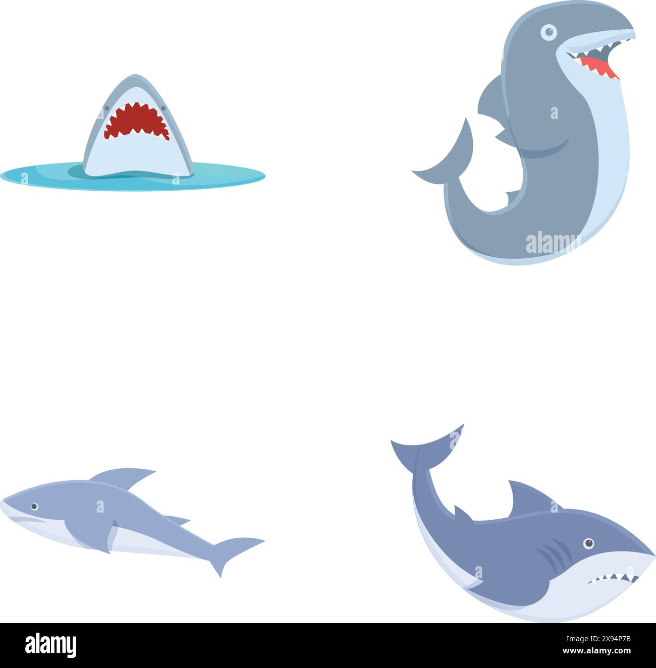 Set of four cartoon shark illustrations isolated on white, including ...