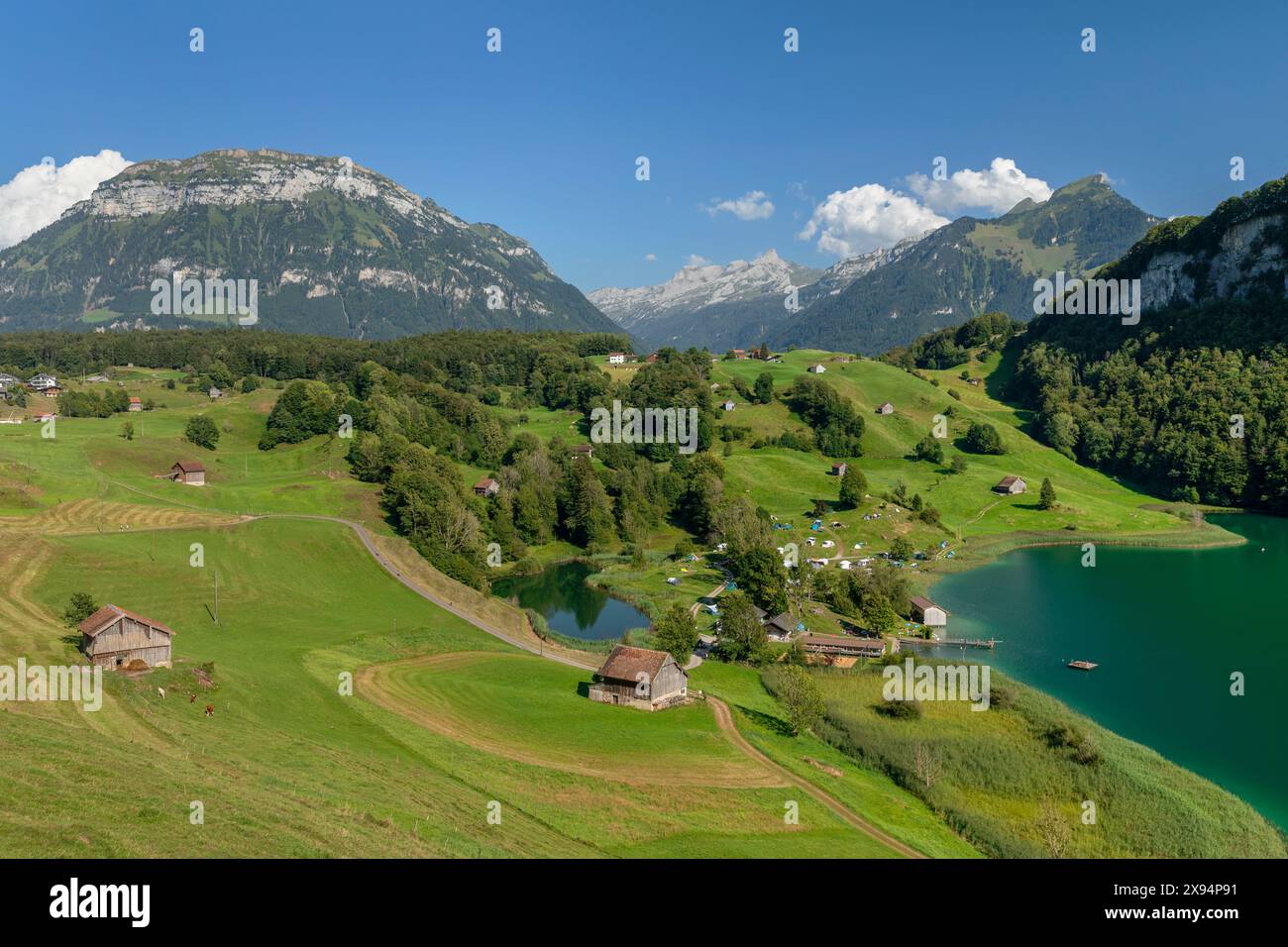 Mountain lake Seeli with a view to Fronalpstack, Canton Uri, Lake ...