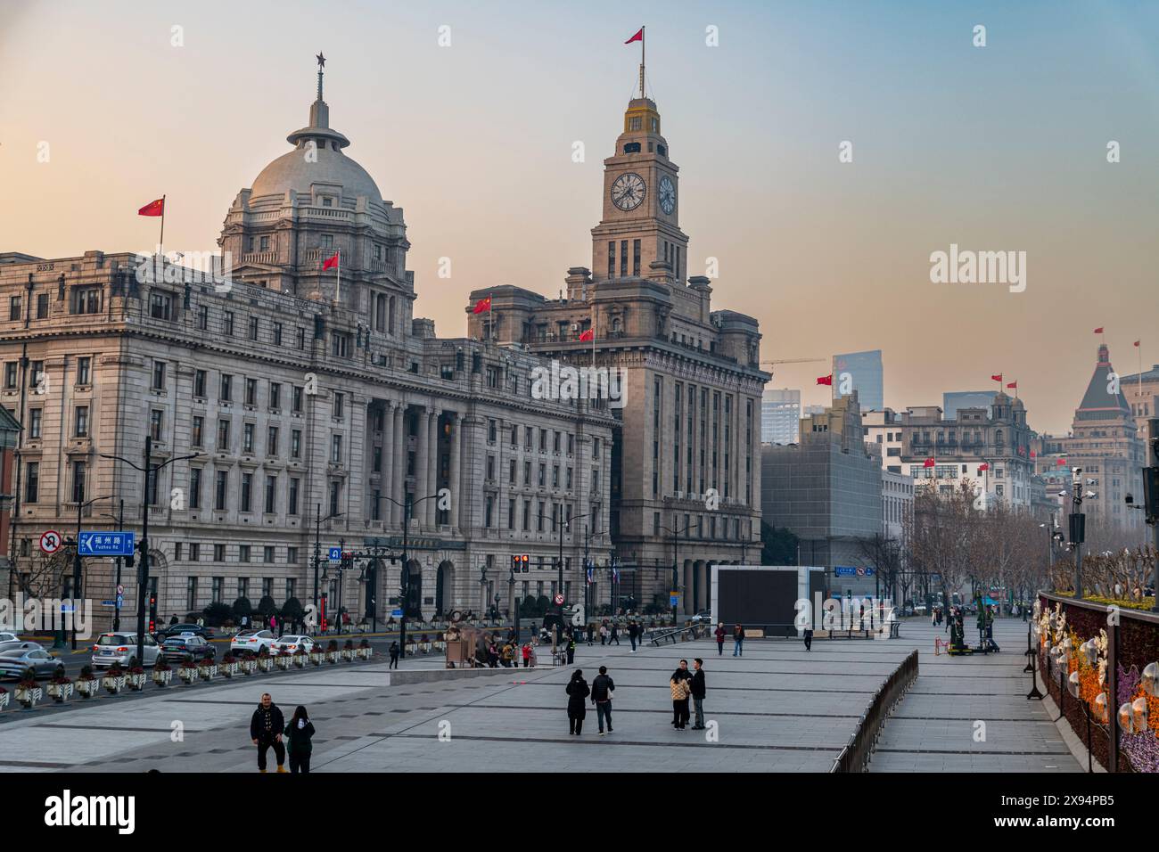 The Bund, waterfront area, Central Shanghai at sunset, Shanghai, China ...