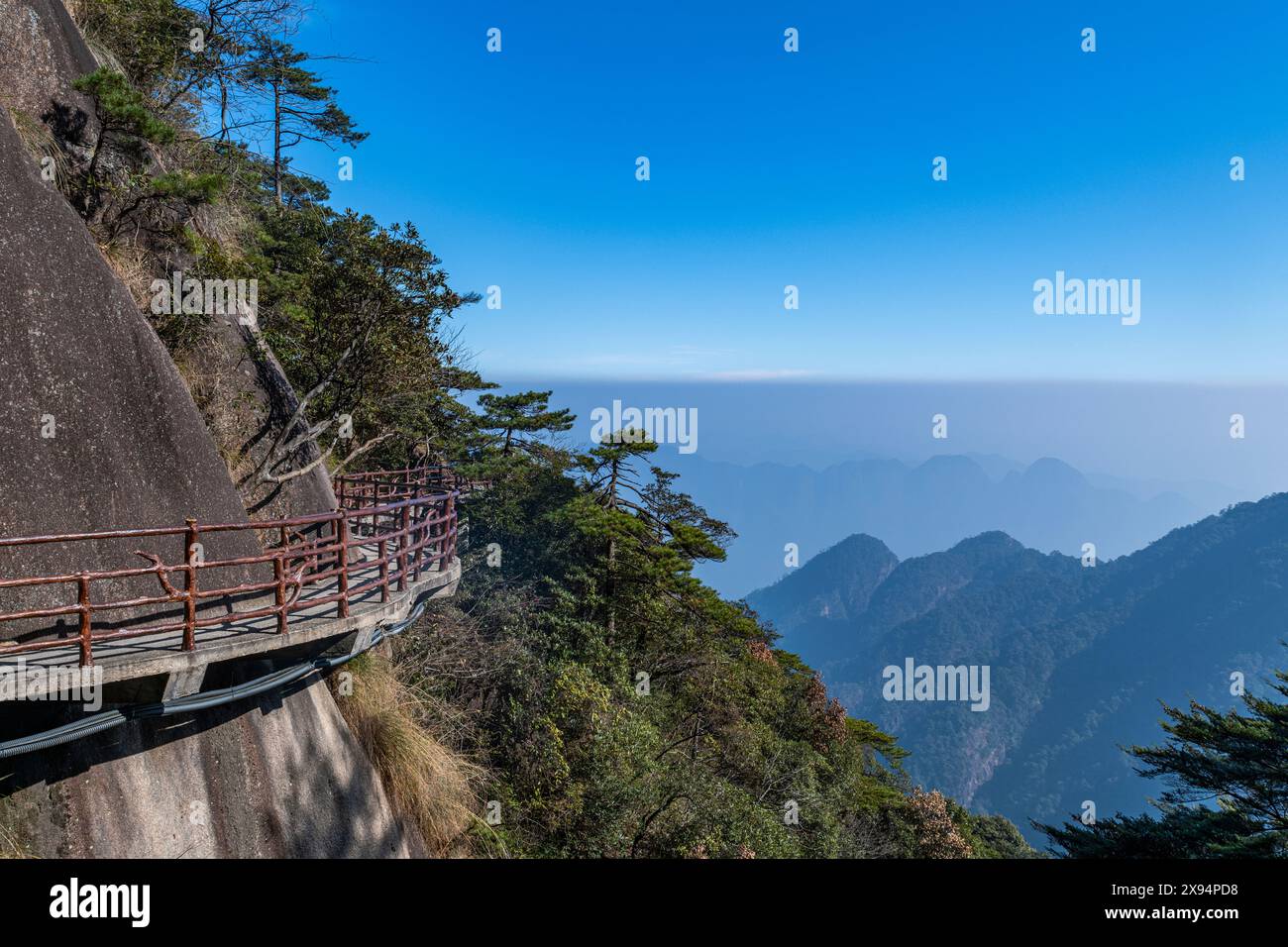 Walkway cut in the granite, The Taoist Sanqing Mountain, UNESCO World ...
