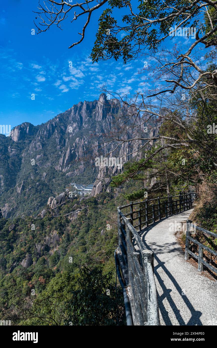 Walkway cut in the granite, The Taoist Sanqing Mountain, UNESCO World ...