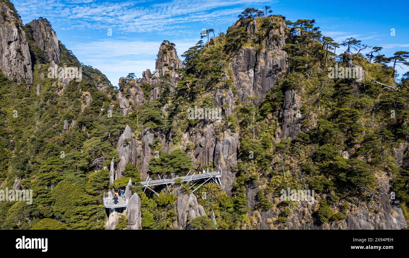 Aerial of the Taoist Sanqing Mountain, UNESCO World Heritage Site ...