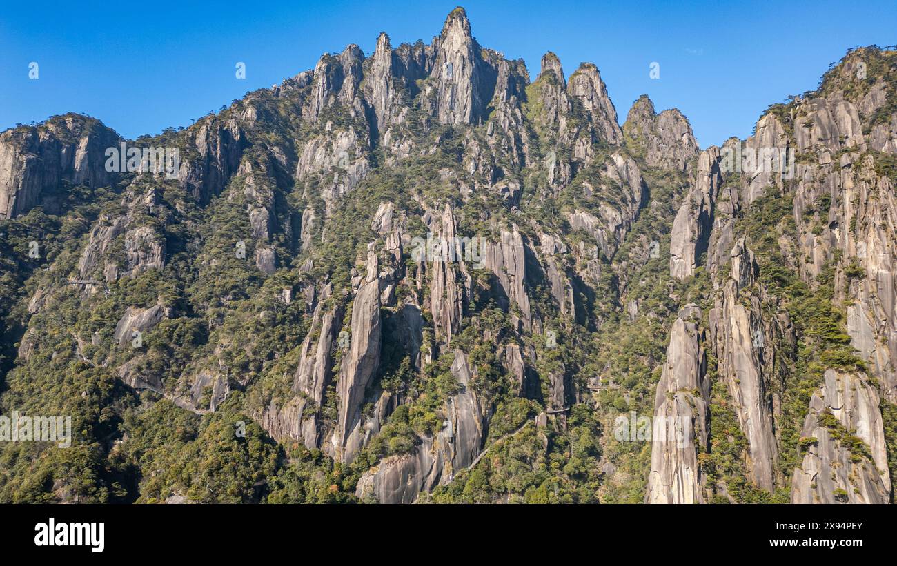 Aerial of the Taoist Sanqing Mountain, UNESCO World Heritage Site ...