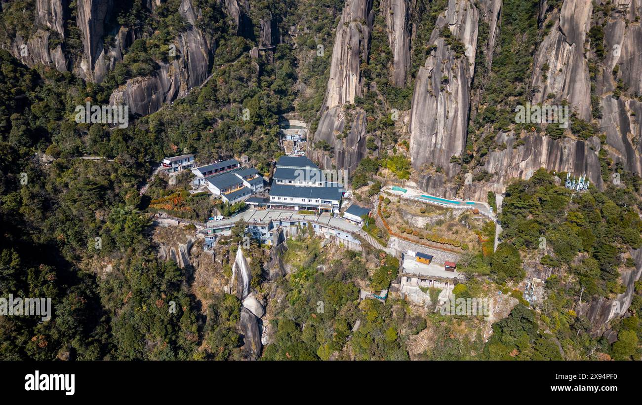 Aerial of the Taoist Sanqing Mountain, UNESCO World Heritage Site ...