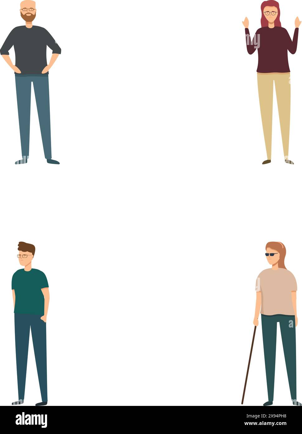 Collection of four cartoon people with a variety of styles and poses ...