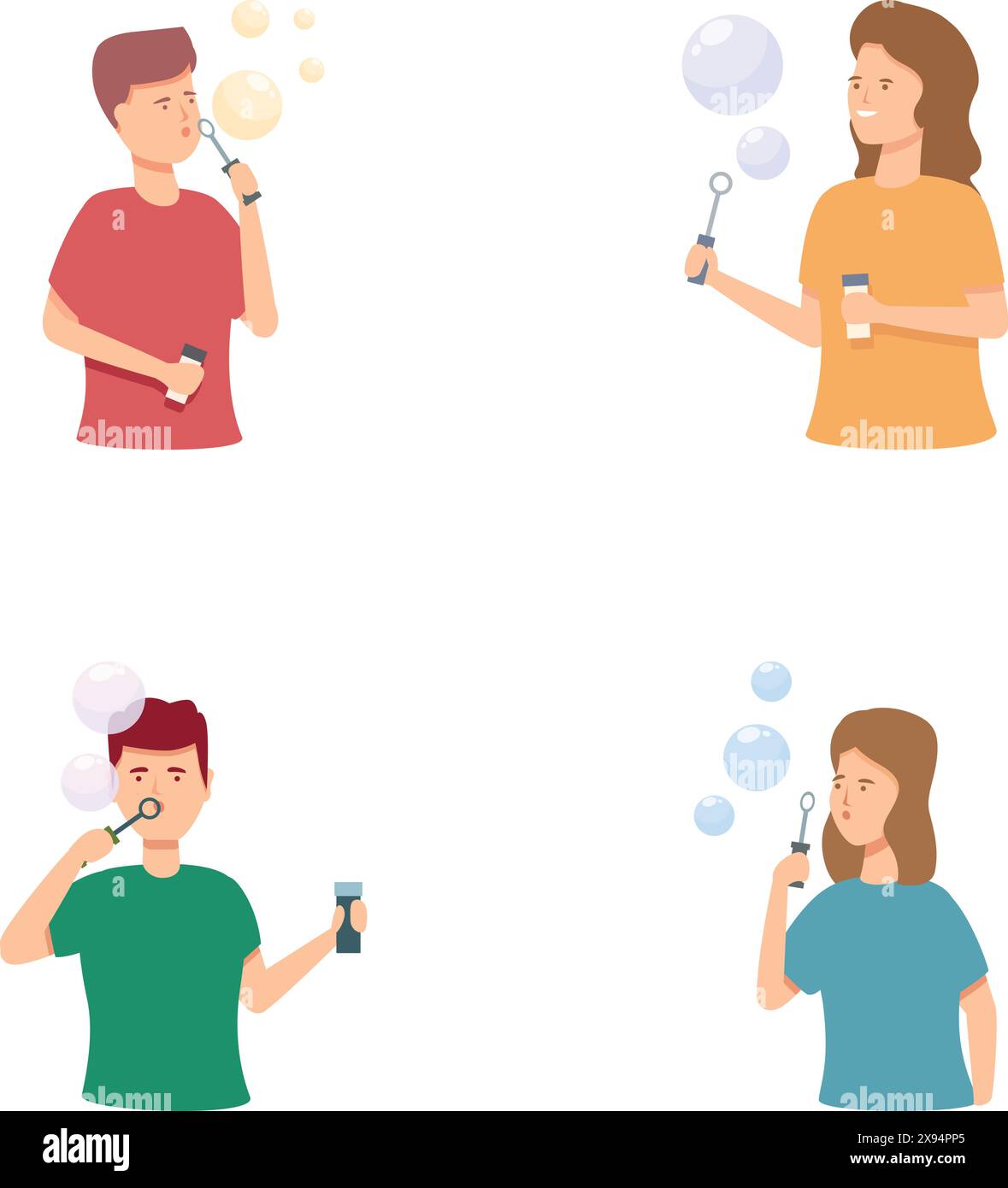 Set of four colorful cartoon illustrations featuring diverse people ...