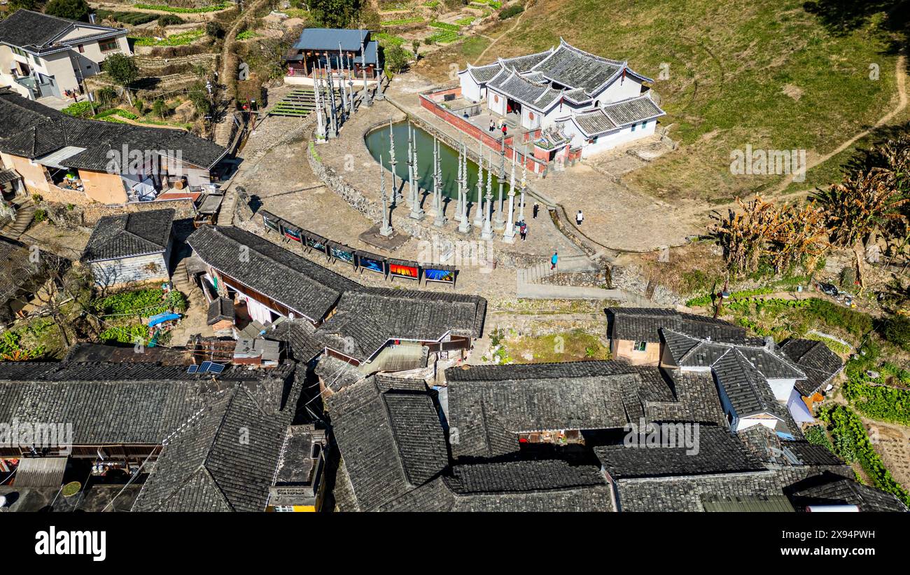 Aerial of Taxia village and Fujian Tulou, rural dwelling of the Hakka ...