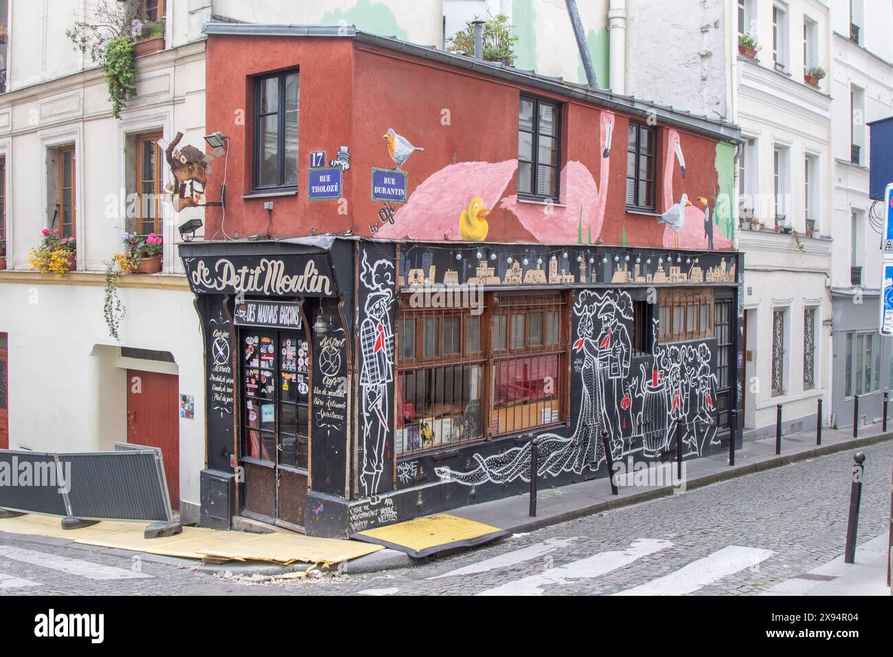 Paris, France, Apirl 20th 2024:- A view of a street in the Montmartre ...