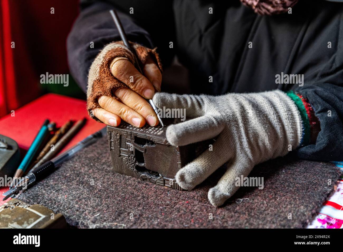 Woman doing calligraphy, Xidi historic ancient village, UNESCO World ...
