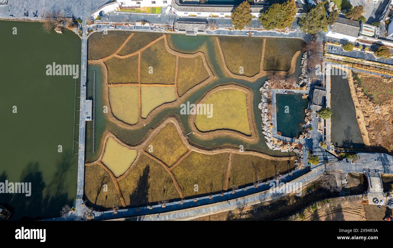 Aerial of Xidi historic ancient village, UNESCO World Heritage Site ...