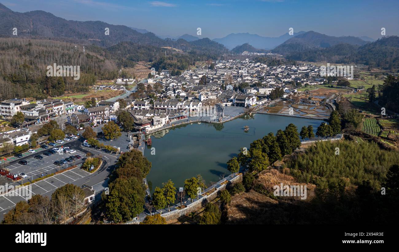 Aerial of Xidi historic ancient village, UNESCO World Heritage Site ...