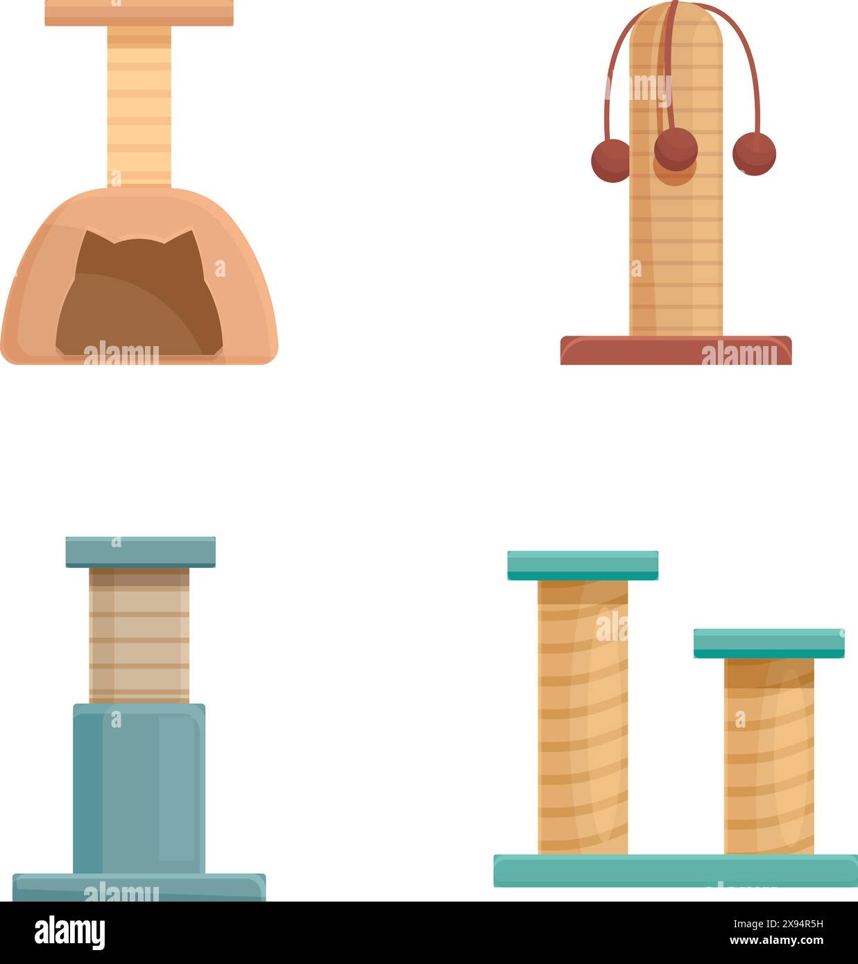 Collection of four stylish cat scratching posts with different designs ...